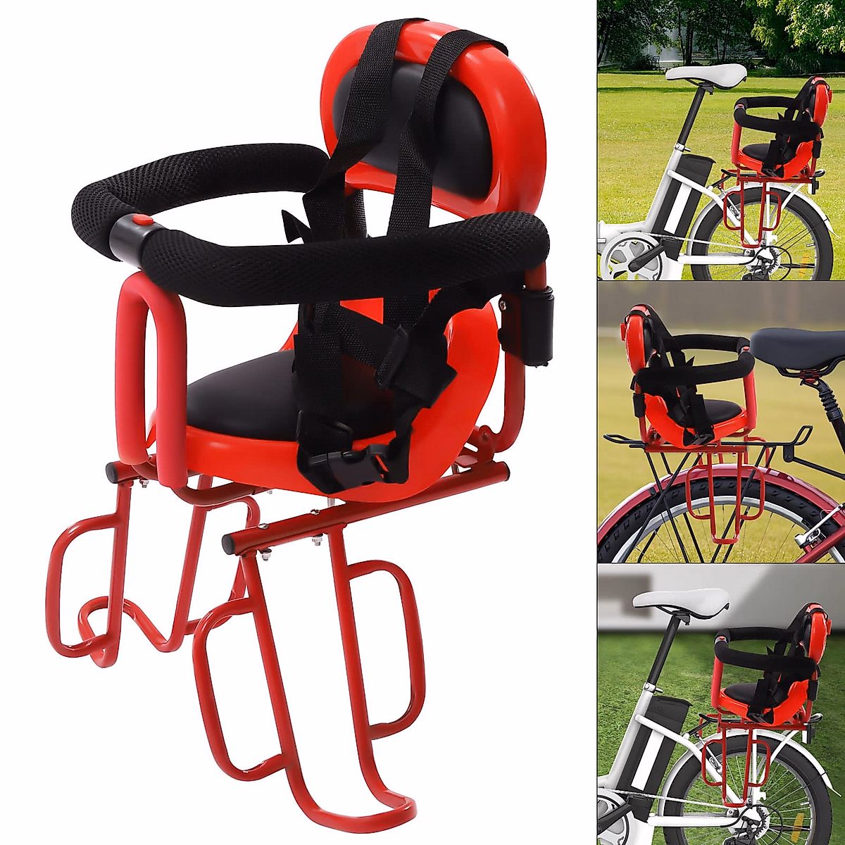 RENVIERY Rear Child Bike Seat,Rear Child Bike Seat Attachment for Adult Bike with Seat Cushion,with Pedal,Safe and Comfortable Rear Child Bike Seat