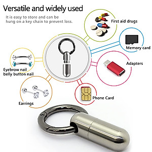 1 Pack Micro Keychain Pill Holder, Portable Mini Size Titanium Alloy Pill Box Case, Waterproof & Lightweight Keychain Pill Container for Emergency Outdoor Travel Camping