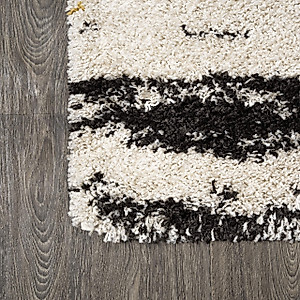 JONATHAN Y SHG102A-8 Nova Modern Bold Strie' Shag Indoor Area-Rug Bohemian Contemporary Abstract Distressed Easy-Cleaning Bedroom Kitchen Living Room Non Shedding, 8 X 10, Beige/Black/Yellow