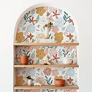 WENMER Floral Peel and Stick Wallpaper 17.71”×118”Boho Floral Wallpaper Pink Floral Contact Paper Self Adhesive Removable Wallpaper for Bathroom Cabinet Decorative