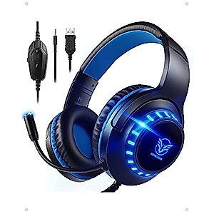 Pacrate Gaming Headset with Microphone for PC Mac PS4 Headset PS5 Headset Switch Xbox One Headset with Mic & LED Lights Noise Cancelling Headphones with Microphone for Kids Adults