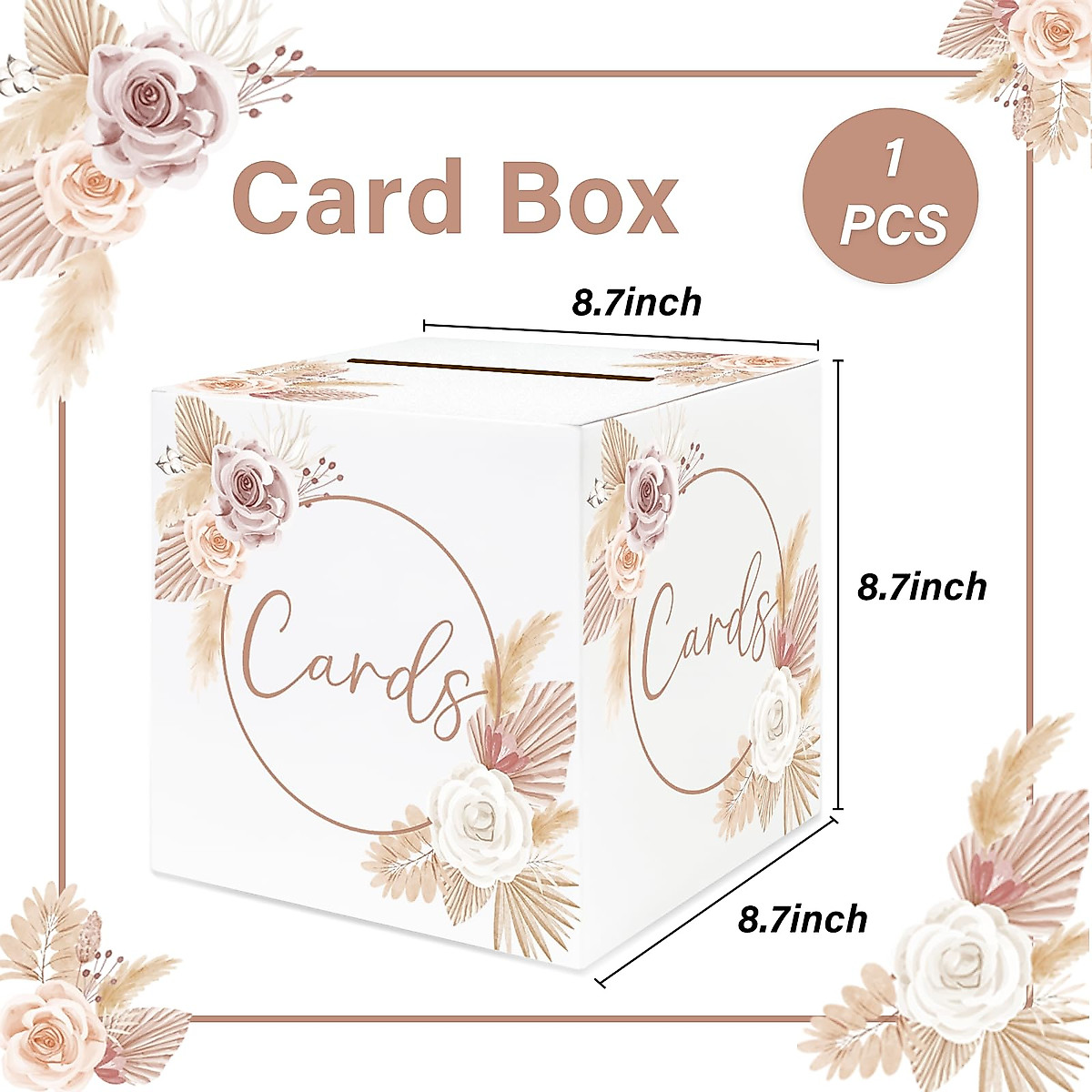 LIKAJON 1 Pack Boho Floral Card Box Holder for Party, 8.7" Card Box for Wedding, Gift Card Box for Birthday, Wedding, Baby Shower, Retirement, Anniversary, Bridal Shower, Raffle Ticket