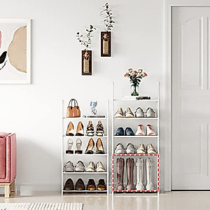 SHELAKET 5 Tiers Shoe Rack 10-12 Pairs Sturdy Shoe Shelf, Shoe Storage Organizer for Small Space, Free Standing Shoe Shelf for Closet Entryway Hallway Living Room（SAT-5W）