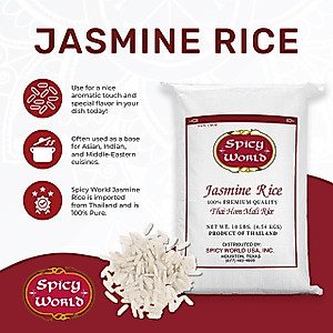 Spicy World Jasmine Rice 10 Pound Bag - Thai Hom Mali Premium Variety ~ By Spicy World