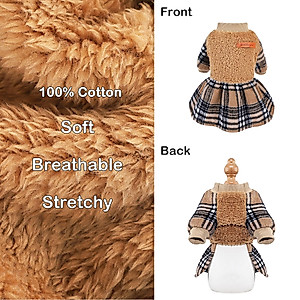 Kosiyi Dog Clothes for Small Dogs Girl Winter Dog Sweater Dress, Warm Fleece Princess Plaid Dog Sweater for Small Dogs Girl Boy, Shih Tzu Pet Festival Outfits Apparel, M, Khaki