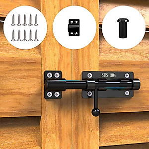 Heavy Duty Slide Bolt Gate Latch Hardwareh, 6.3 Inch Heavy Duty Solid 304 Stainless Steel Security Bolt for Wooden Fence/Shed Door/Yard Door/Barn Door/Interior and Outdoor Latch (2PCS Black)