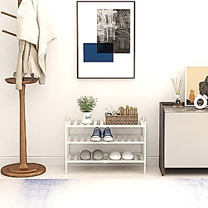 quiseolu White Shoe Rack for Closet Entryway 3 Tier Bamboo Shoe Rack Free Standing Shoe Organizer for Small Space Samll White Shoe Shelf Stackable Shoe Storage D11 * W27.2 * H18.3 Inches