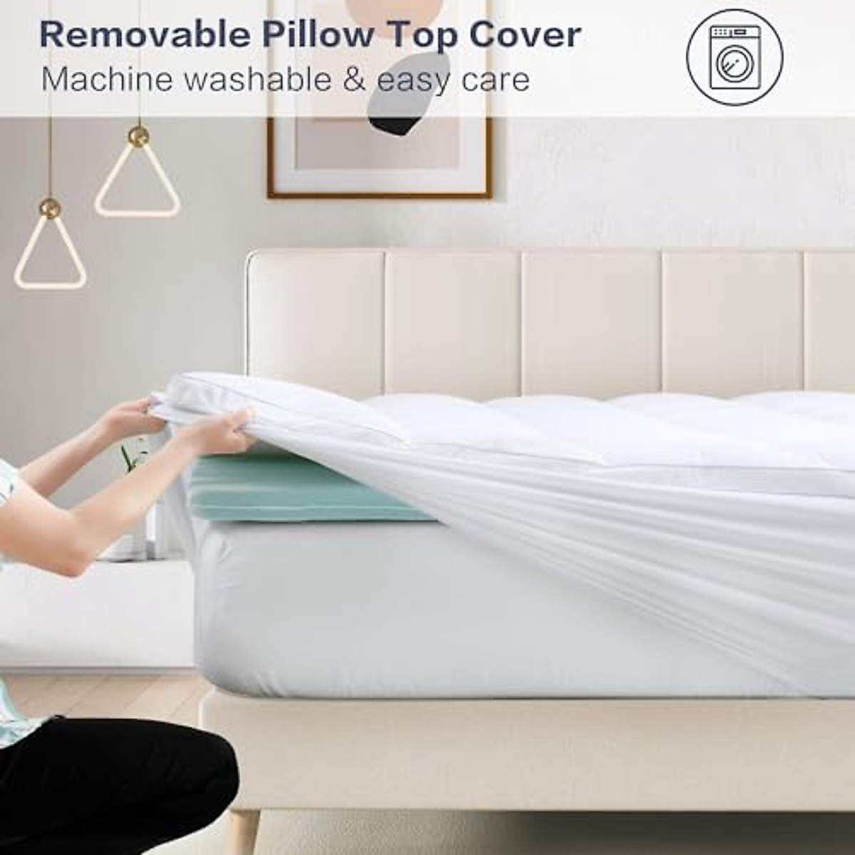 SOPAT 3 Inch Memory Foam Mattress Topper Queen Size 2 Inch Memory Foam Plus 1 Inch Down Alternative Pillow Top Mattress Pad Dual Layer Comfort & Support for Back Pain Relief (White, Dual Layer)