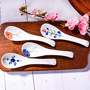 Japanese Ceramic Soup Spoons, 4 Pieces Porcelain Spoon for Noodle Ramen Oat