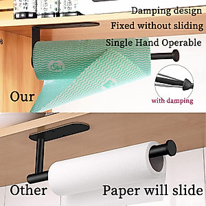 Paper Towel Holder with Damping Function,Paper Towel Holder Under Cabinet,Adhesive Black Paper Towel Holder Suitable for Kitchen Cabinets