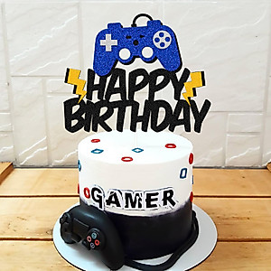 Video Game Cake Topper Happy Birthday Cake Decoration Level Unlocked Cake Decor Playing Controller Level Up Theme for Boys Girls Bday Baby Shower Event Celebration Supplies