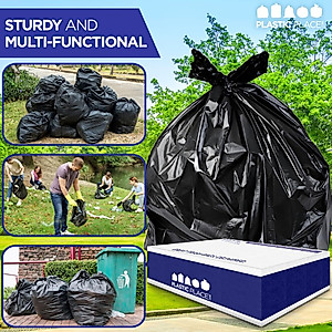 Plasticplace Black Trash Bags (50 Count): Heavy-Duty 64-65 Gallon Garbage Bags, Trash Can Liners, 1.5 Mil for Toter, Perfect Garbage Bag, 50” x 60”, Durable Can Liners