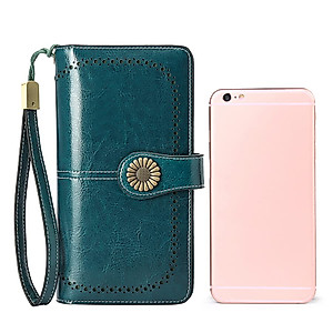 SENDEFN Wallets for Women Genuine Leather Credit Card Holder with RFID Blocking Large Capacity Wristlet