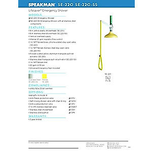 Speakman SE-220 Lifesaver Vertical Supply Emergency Shower, Yellow