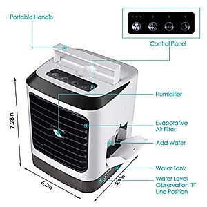 Personal Air Cooler, Upgraded 4 in 1 Portable Evaporative Conditioner with 7 LED Light/Purifier/Humidifier/ 3 Modes Desktop Fan, Mini USB Simply Modern Quiet Air Conditioner Fan for Office, Home Use