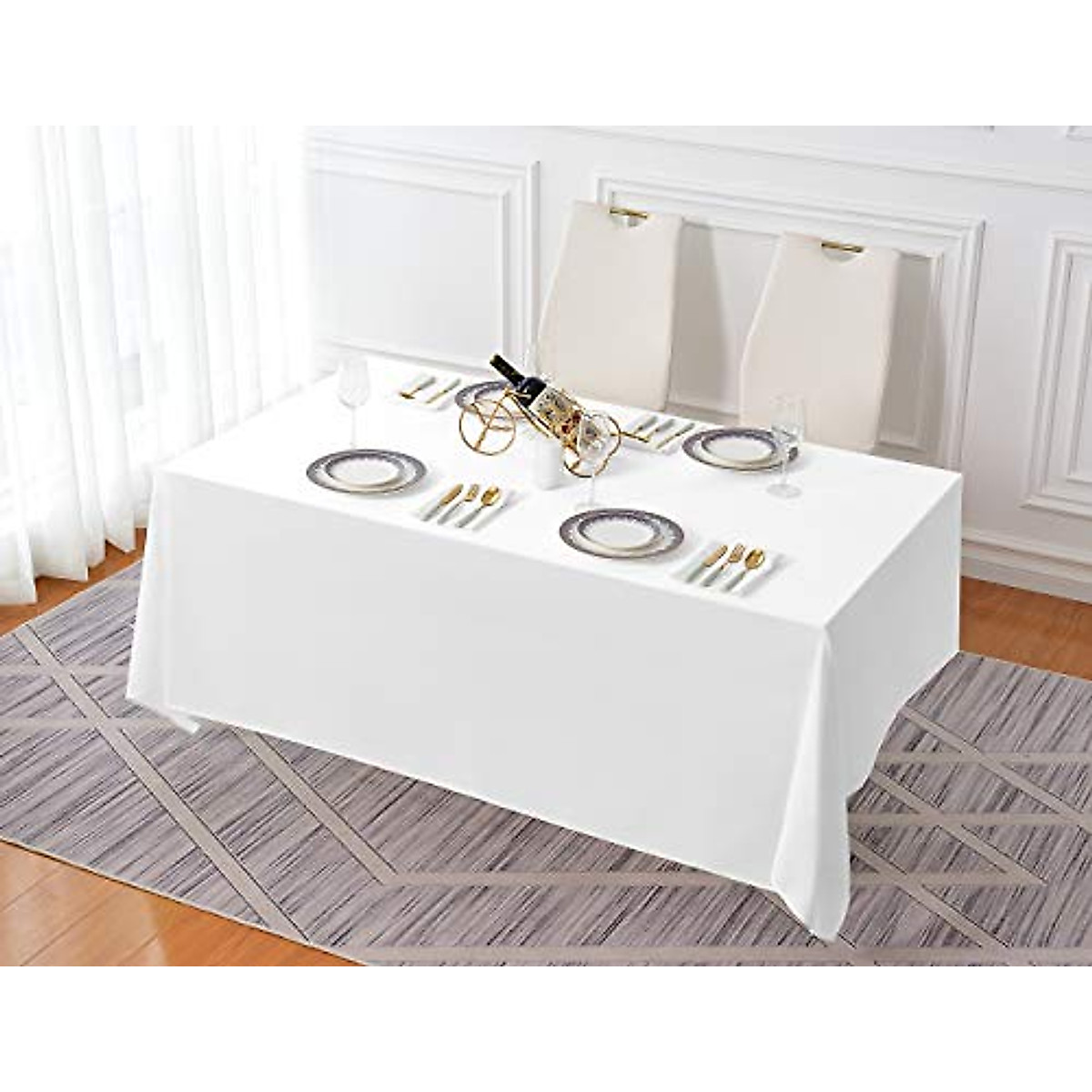 Surmente Tablecloth 90 * 156-inch Rectangular Polyester Table Cloth，Dining Table Cover for Weddings, Banquets, or Restaurants Indoor and Outdoor(White)