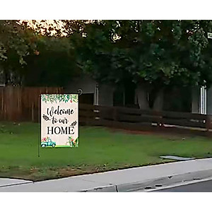 HHERCICIM Spring Welcome to Our Home Flag Garden Flag 12.5x18 Inch Vertical Double Sided Burlap Hello Spring Welcome Flower Farmhouse Rustic Sweet Home Décor Seasonal House Flag Holiday Party Outdoor Décor