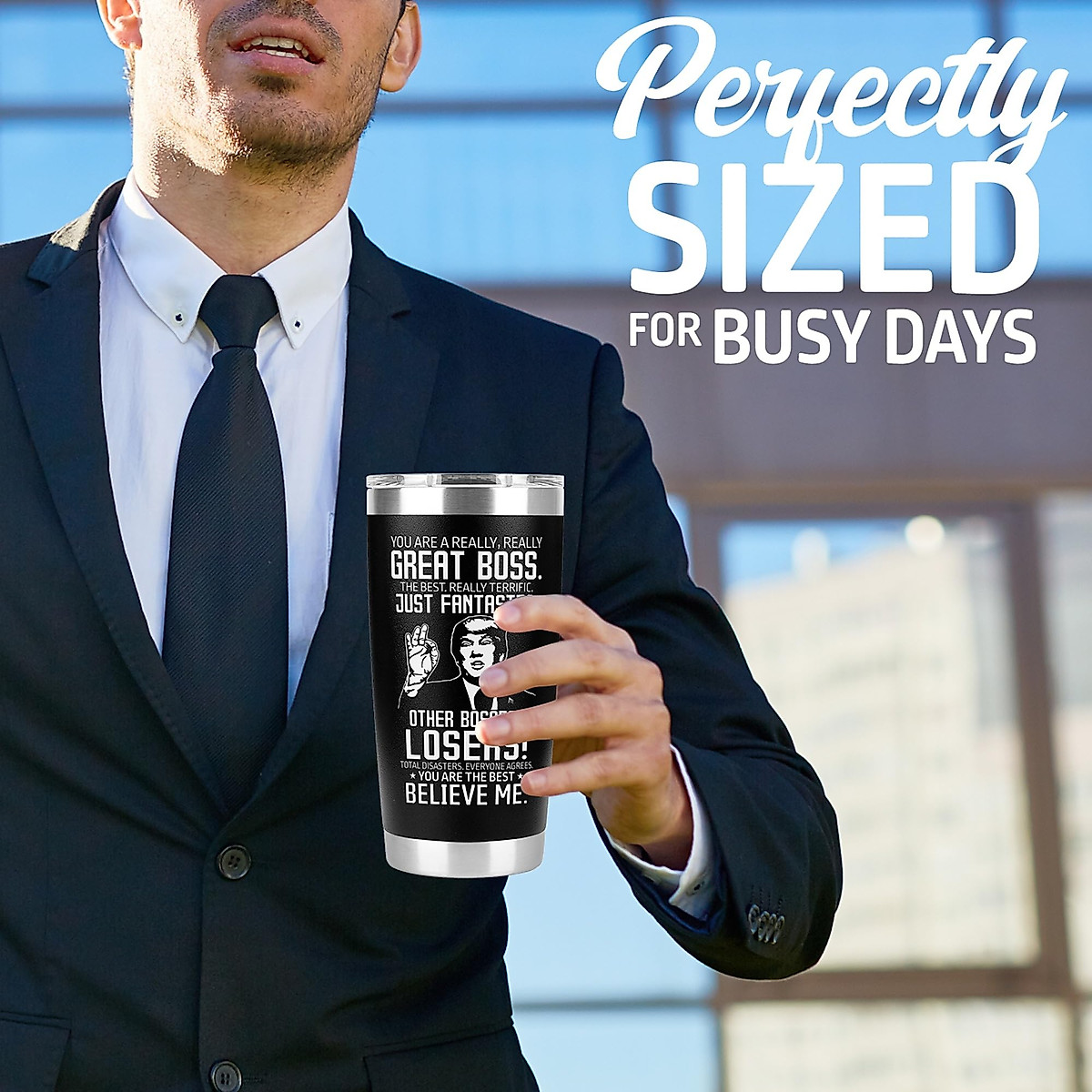 Tinasona Black Best Boss Gifts for Men Women You’re A Great Bosses Tumbler 20 Oz Cup Birthday Christmas Gifts for Boss Day Funny Coffee Mug Cup