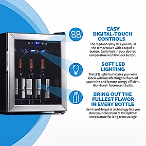 NewAir Wine Cooler and Refrigerator | 23 Bottle Capacity | Freestanding/Built-in Countertop Wine Cellar in Stainless Steel with UV Protected Glass Door