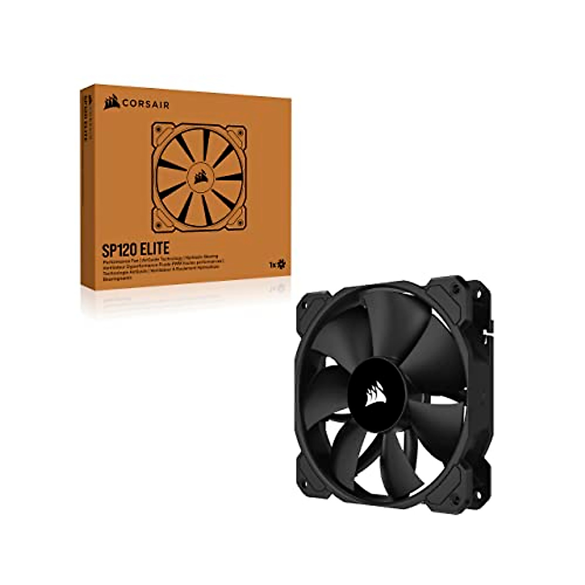 Corsair SP120 Elite, 120mm PWM Hydraulic Bearing Case Fan with CORSAIR AirGuide Technology - Low-Noise, 24.7 dBA, Fan Speeds from 300 RPM - 1,300 RPM, 45.4 CFM, Single Pack - Black