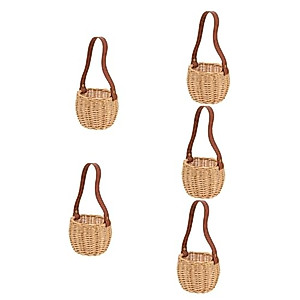 Abaodam 5pcs Wicker Hand Basket Small Picnic Basket Small Fall Basket Food Serving Basket Cake Display Baskets Woven Snacks Bowl Tiny Food Baskets Biscuit Gift Basket Leather Child