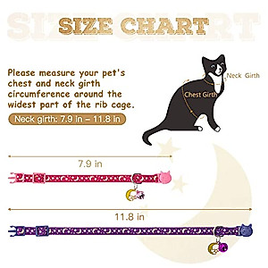 KOOLTAIL Cat Collar Breakaway with Bells - 6 Pack Glow in The Dark - Stars & Moon Charm Pendent Pet Reflective Collars Ideal for Kitten Cats Puppy