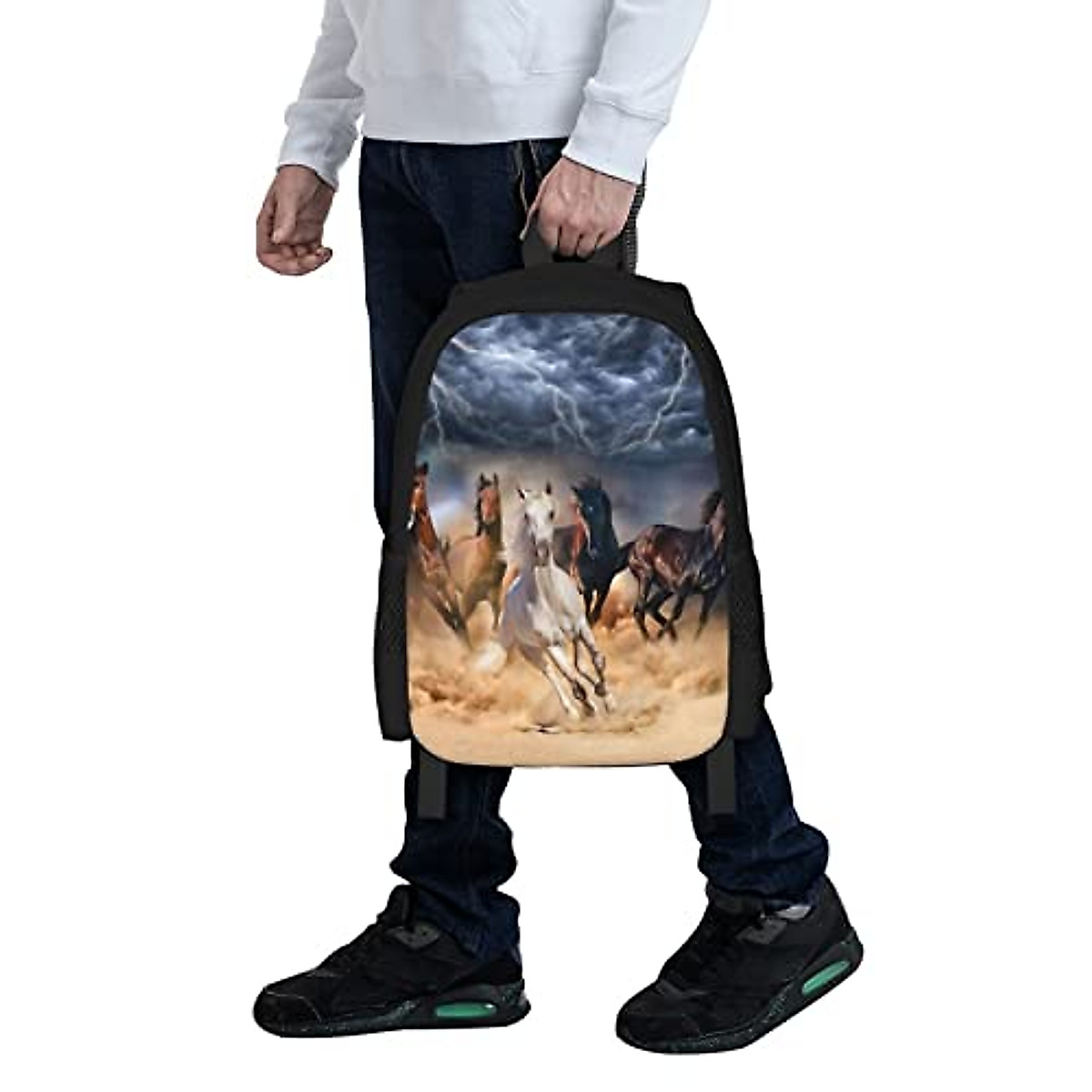 ALIFAFA Cool Horse School Backpack Running Horse In Lightning Bookbag for Boys Girls Elementary Middle High College School Casual Travel Bag Computer Laptop Daypack Rucksack, 17 Inch