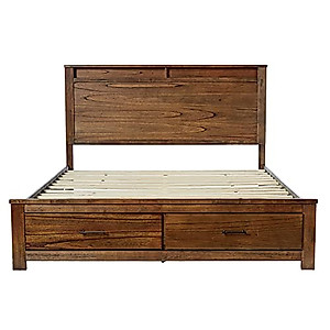 Knocbel Country-Cottage Queen Bed Frame with 2 Drawers, Wood Platform Bed Mattress Foundation with Slats Support & Storage Headboard, 85" L x 64" W x 55" H (Oak)