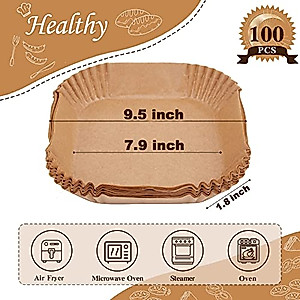 Square Air Fryer Disposable Paper Liner, 100pcs 7.9 inch Air Fryer Liners Disposable, Unbleached Parchment Paper for Air Fryer, Baking, Microwave Oven, Non-Stick & Oil-proof