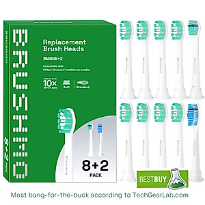 Brushmo Replacement Toothbrush Heads Compatible with Philips Sonicare Electric Toothbrush, White, 10 pc Variety Pack
