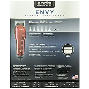 Andis 66215 Professional Envy Hair Clipper – High-Speed Adjustable Carbon-Steel Blade with Powerful Motor, 7200 Cutting Strokes Per Minute, Hanger Loop with Balanced Clipper Red & Black