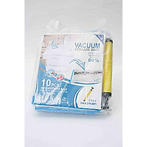 Olmecs 10-pack Vacuum Space Saver Storage Bags with Vacuum Travel Hand Pump Space Saver for Clothes Blankets Duvets Pillows Comforters