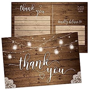 Printed Party Thank You Cards, Double-Sided, Rustic, Set of 50
