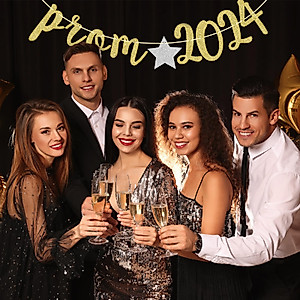 Prom 2024 Banner, Graduation Banner, Prom Party Decorations, Gold Glitter