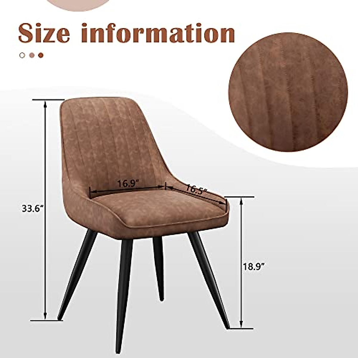 Andeworld Upholstered Dining Chairs Set of 2, Comfortable Modern Accent Chairs with Metal Legs,Faux Leather Industrial Side Leisure Chair for Living Room/Dining Room/Bistro/Coffee -Brown