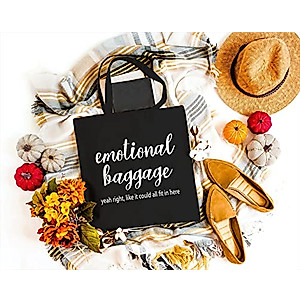 GXVUIS Emotional Baggage Canvas Tote Bag for Women Reusable Work Travel Grocery Shoulder Shopping Bags Girls Funny Gifts Black