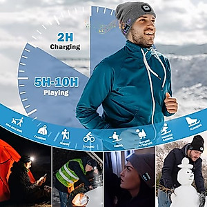 Bluetooth for Women Men Dad Beanie Hats with Light，Musical Knitted Cap with Headphone(Red)