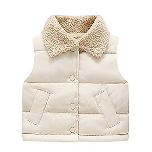 Girls Lightweight Puffer Vest Stand Collar Outwear with Zipper Pocket Sleeveless Lightweight V-Neck Short Gilet White