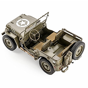 WOWRC RocHobby 1/12 1941 MB Scaler RC Jeep, 4x4 Hobby Grade RTR RC Car Mini RC Rock Crawler Military, 2.4Ghz RC Truck with 180 Brushed Motor, LED Lights, Battery and USB Charger for Adults