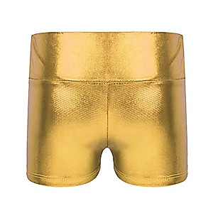 QinCiao Kids Teens Girls Shiny Metallic Ballet Active Dance Shorts Gymnastics Fitness Shorts Bottoms Hot Pants Gold 6