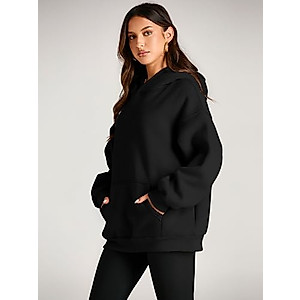 EFAN Oversized Sweatshirts Womens Hoodies Pullover Long Sleeve Fleece Sweaters With Pockets Fall Fashion Winter Clothes Outfits Y2k Teen Girls 2023 Black