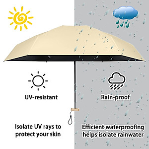 Kwude Compact Mini Travel Umbrella - Lightweight, Portable, and Windproof Sun & Rain Umbrella with 99% UV Protection - Perfect for Women, Men, and Kids on-the-go (Off-White)