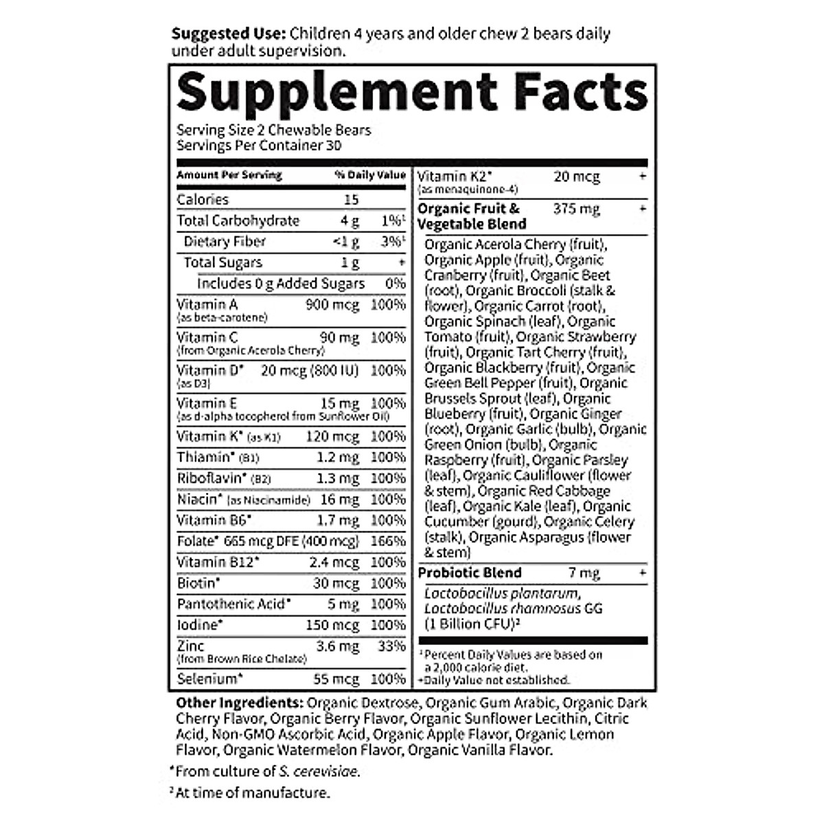 Garden of Life Vegetarian Multivitamin Supplement for Kids, Vitamin Code Kids Chewable Raw Whole Food Vitamin with Probiotics, 60 Chewable Bears