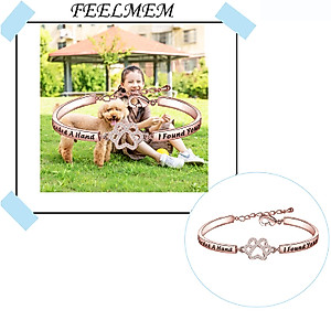 FEELMEM Dog Lover Gift Crystal Paw Print Charm When I Needed A Hand I Found Your Paw Bar Bracelet Gift for Dog Owner Dog Mom (rose gold)