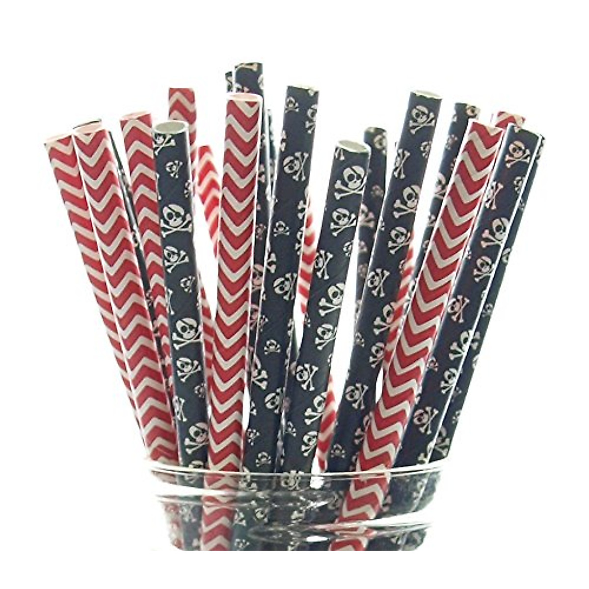 Pirate Party Straws, Skull & Crossbones Skeleton Straws (50 Pack) - Black & Red Halloween Pirate Birthday Party Supplies & Table Decorations, Halloween Paper Straws