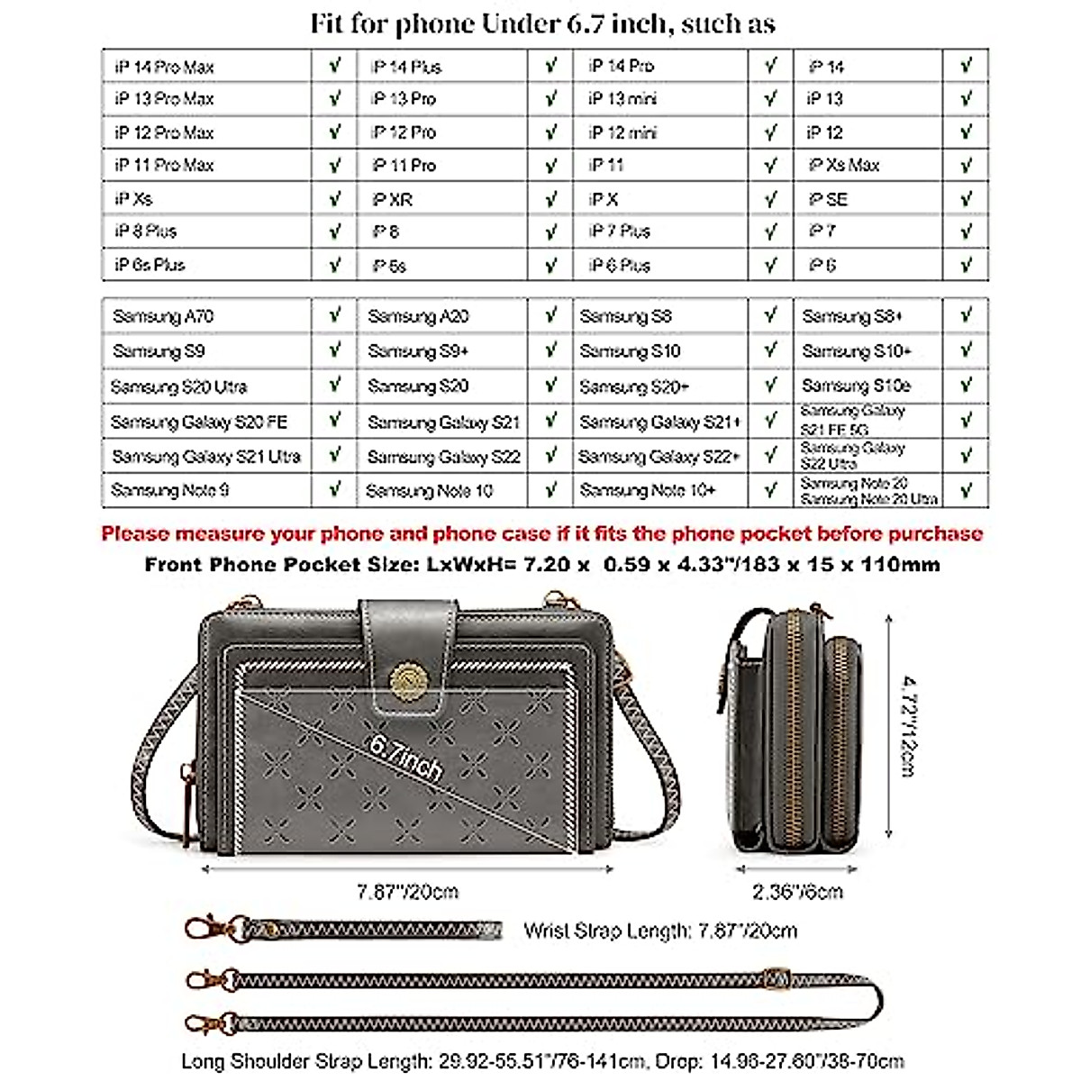 S-ZONE Crossbody Cell Phone Purse Wristlet Wallets for Women RFID Blocking Phone Wallet with 2 Straps