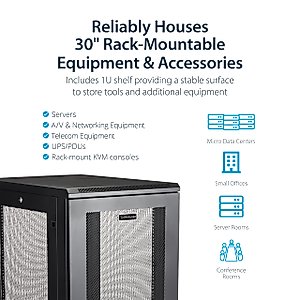 StarTech.com 4-Post 24U Server Rack Cabinet, 19" Data Rack Cabinet for IT / Network Equipment, with Adjustable Mounting Rails
