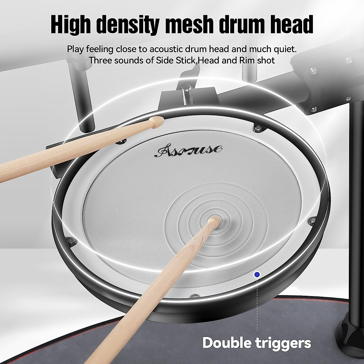 Asmuse Electronic Drum Set Kit for Adults Beginners with 8 inch Mesh Snare Electric Drum Set with Rim Shot and Cymbal Choke Function,USB MIDI Supported,2 Pairs of Drum Sticks &Headphone Set Included