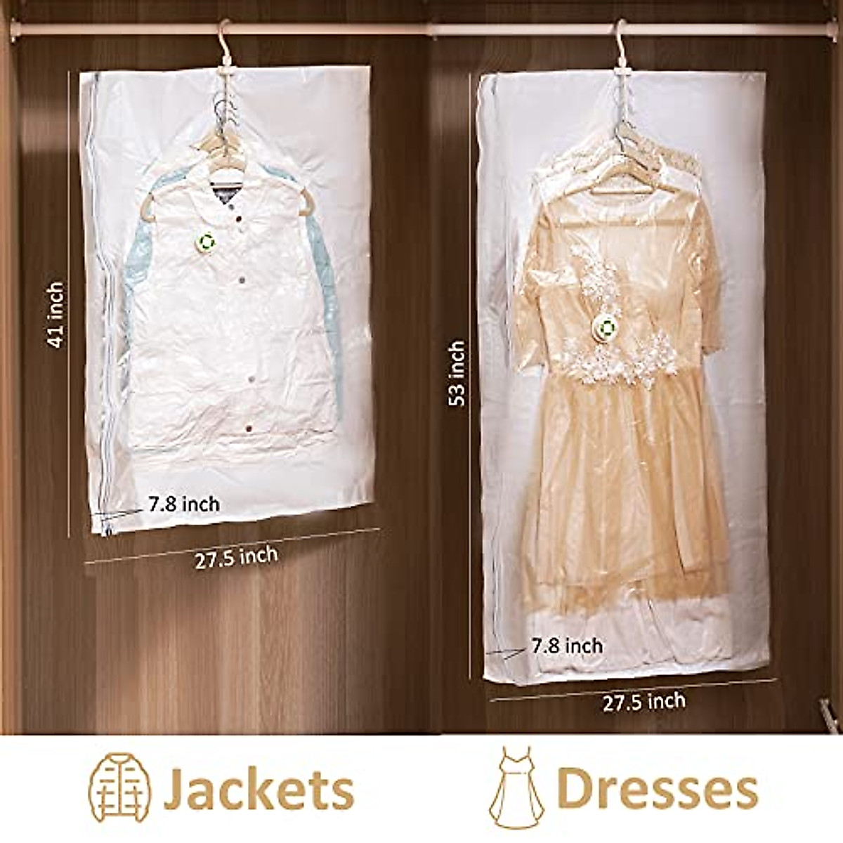 LEVERLOC Hanging Vacuum Storage Space Saver Bags for Clothes Winter Coat Garment Dress Jacket Suit Sweater Clothing Hanger Closet Organizer, Upgrade Valve Side Expandable 80% Space Save 6 Packs, 3 Long 3 Short