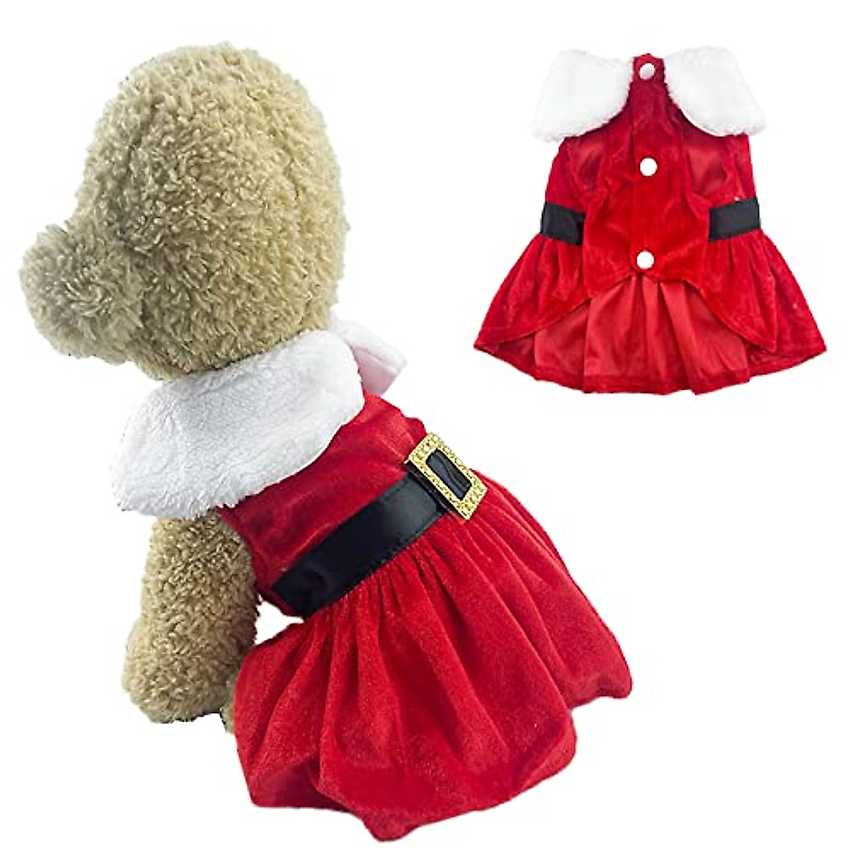 ANIAC Small Dog Christmas Dress Cat Xmas Outfits Red Santa Puppy Skirt Holiday Theme Girls Dog Clothes Pet Christmas Apparel (A, Small)